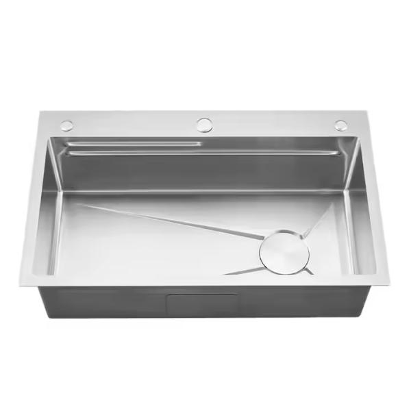 Quality Modern Single Bowl Kitchen Sink Faucet Handmade Stainless Steel Silver One-Hole Design with Cup Washer Hidden Faucet for sale