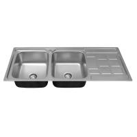 Quality Commercial Kitchen Sink Double Square Stainless Steel Handmade Drain Board Easy for sale
