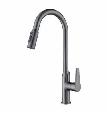 China Modern Single Handle Kitchen Faucet with 360 Degree Rotating Pull-down Gun Gray for sale