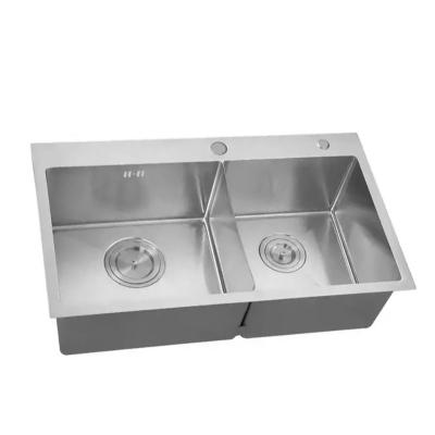 China New Kitchen Sink Double Durable Bowl Handmade Double Bowl 304 Stainless Steel Modern Square for sale