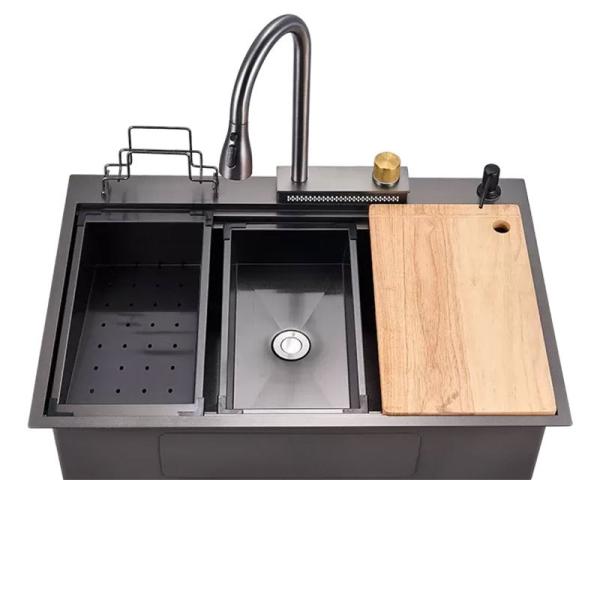 Quality Stainless Steel Nano Step Handmade Above Mount Waterfall Faucet Multifunction Single Bowl Kitchen Sinks for the Kitchen for sale