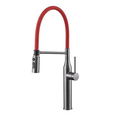 China Deck Mounted Single Handle Black or Red Flexible Hose Faucet Taps for Kitchen Sinks for sale