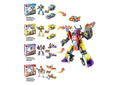 China Kids Developmental Plastic Building Blocks 4 In 1 Transformer Robot Car for sale