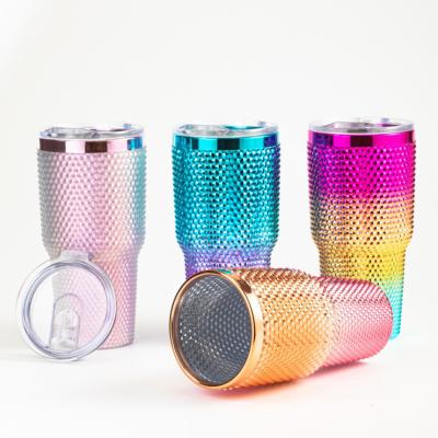 China 750ml Food Grade Custom Sparkly Water Bottle Iridescent Inlaid Diamond Glitter Custom Studded Tumbler With Straw Easy To Hold And Clean 9.7*23.2cm for sale