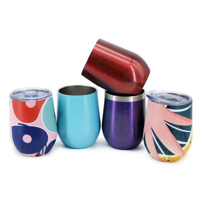 China Eivormige 12 oz Vacuum Geïsoleerde Tumbler Custom Roestvrij staal wijn tumbler met lekkagebestendige deksel Houd drinken warm koud 3-6 uur attent ontwerp Te koop