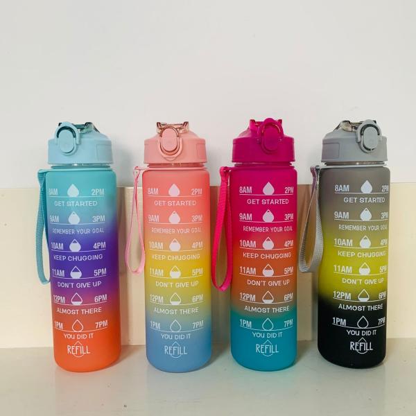 Quality Lightweight 550/750/1000ML Gradient Color Plastic Motivational Water Bottle Set for sale