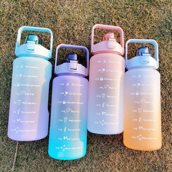 Quality Lightweight 550/750/1000ML Gradient Color Plastic Motivational Water Bottle Set for sale