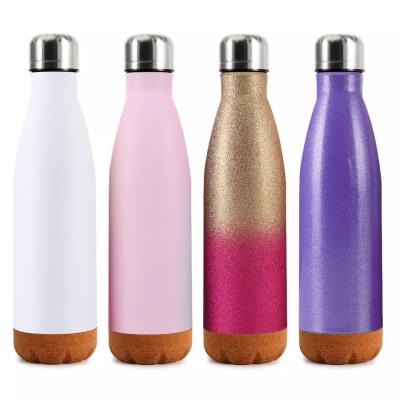 China Cola Shaped Double Wall Vacuum Insulated Stainless Steel Water Bottle 500ML Custom Metal Water Bottles With Cork Bottom For Sports for sale