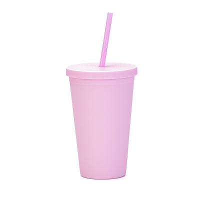 China Lightweight Custom Personalized Black Matte Plastic Boba Cup 16 Oz Plastic Tumbler With Lid And Straw Double Wall Construction  100% BPA Free for sale