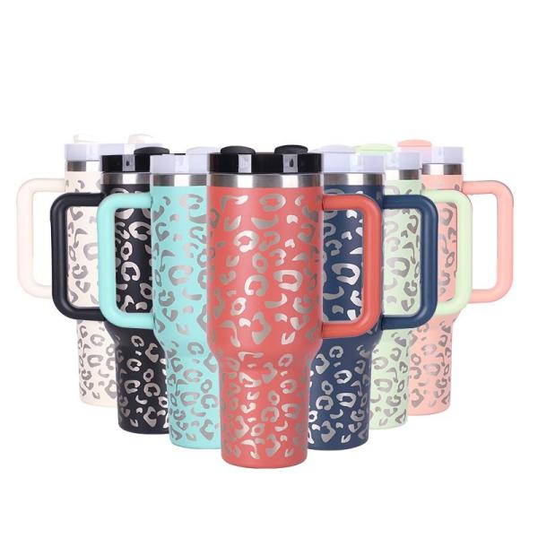 Quality Eco Friendly 40 Oz Stainless Steel Tumbler With Handle Insulated Simple Modern Leopard Tumbler 1200ml Portable Large Capacity Fits Most Car Cupholders for sale