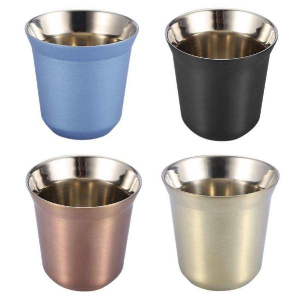 Quality Custom Print 80ml 160ml Double Wall Stainless Steel Coffee Mug Travel Stainless Steel Espresso Cups  Small Size Easy To Hold And Clean for sale