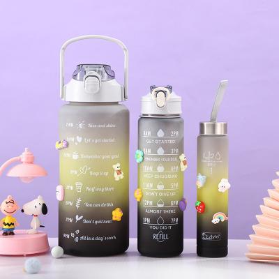 Cina 3 PCS Sport Acqua Bottiglie Con Paglia Motivazionale 64oz 32oz 10oz impermeabile Mezzo Gallone 2L Acqua Bottine Per Sport Ufficio palestra in vendita