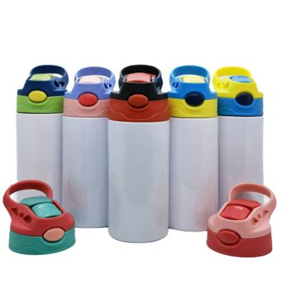 China Kids Sublimation Tumbler 12oz Sublimation Kids Water Bottle With One-Click Pop-Up Straw Lid And Handle Stainless Steel Insulated Sublimation Kids Sippy Cups Blanks With Shrink Films for sale