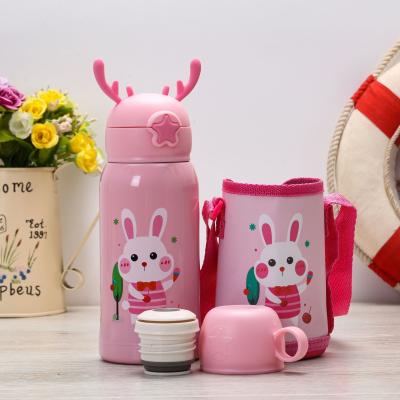 China Kinderen waterfles voor school met stro deksel, 16 oz roestvrij staal geïsoleerde waterfles voor kinderen, lekbestendig schattig dierenbeker voor schoolmeisjes jongens for sale