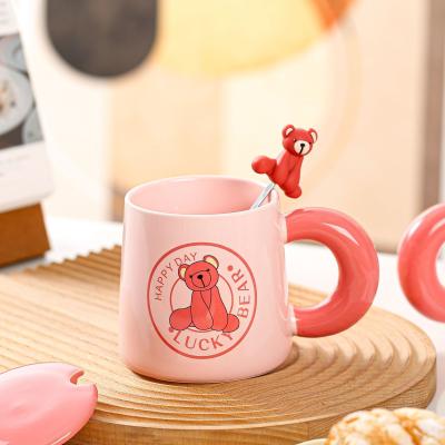 China Bear Ceramic Mug with Lid and Spoon 300ml USB Heating for sale
