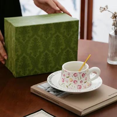 China Tulip Flower Black Gift Box Coffee Cup for Gift Cup Set Souvenir Ceramic Mug Niche for sale