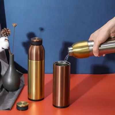 450ML 600ML Boccetta di acciaio inossidabile isolato a bocca larga 2 in 1 304 Acciaio inossidabile Campeggio Bottiglia d'acqua aspirata Lavatrice sicura a prova di perdite
