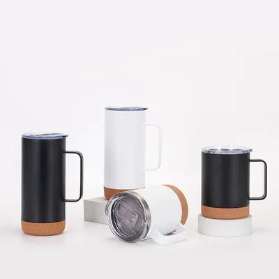 漏れ防止 480ML 直のカスタム 真空隔熱 トンブル器 食器洗浄機 安全 ステンレス コーヒー カップ ハンドル コルク 底 旅行 カップ ユニバーサル サイズ