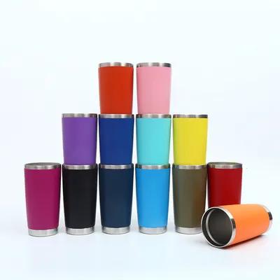 China Travel Coffee Tumbler 20 Oz Insulated Mug With Lid Stainless Steel Cup For Hot And Cold Drinks Powder Coated Yellow for sale