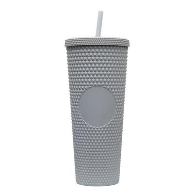 China Double Wall Insulation 24oz Studded Tumbler Diamond Durian Pineapple Plastic Matte Black Studded Cup Coffee Tumbler With Lid Straw Fashionable for sale