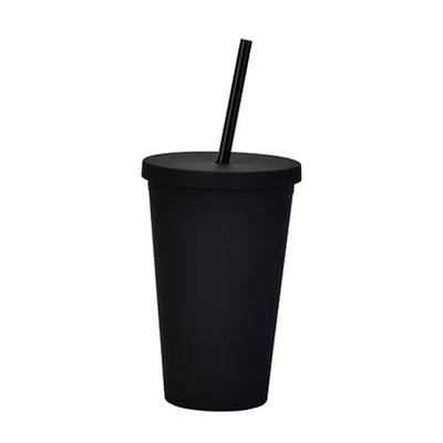 軽量 パーソナライズ ブラック マット プラスチック ボバカップ 16オンス プラスチック トンバー 蓋とストロー ダブル 壁 建設 100% BPA 無