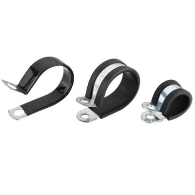 China Automotive P Type Stainless Steel Rubber Lined Pipe Clamps 25MM Band Width for sale