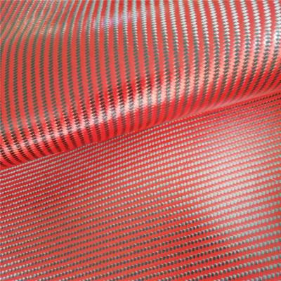 China Plain Weave Smooth Surface TPU Carbon Fiber Aramid Leather Red 3K Fabric Twill Pattern for sale