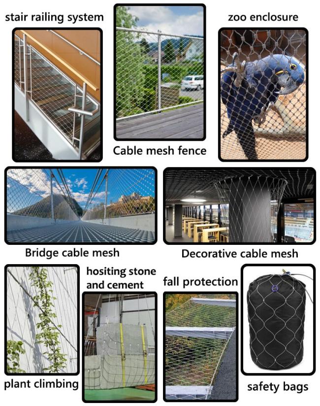 Close-up view of stainless steel wire rope mesh structure