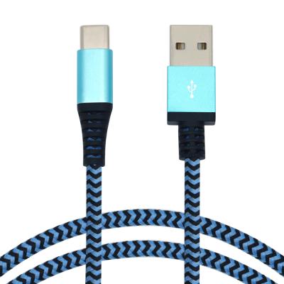 China 1M Nylon USB to Type C Data Cable with Black Blue Nylon Fast Charging Cable for sale