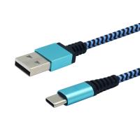 China 1M Nylon USB to Type C Data Cable with Black Blue Nylon Fast Charging Cable for sale