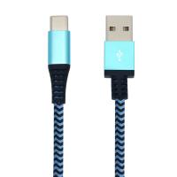 China 1M Nylon USB to Type C Data Cable with Black Blue Nylon Fast Charging Cable for sale