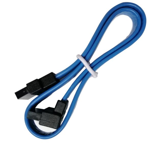 Quality HJX 30cm SATA3.0 7Pin Blue PVC Jacketed Non-Shielded Cable 180 to 90 Degree Data Transfer for Computer Hardware for sale