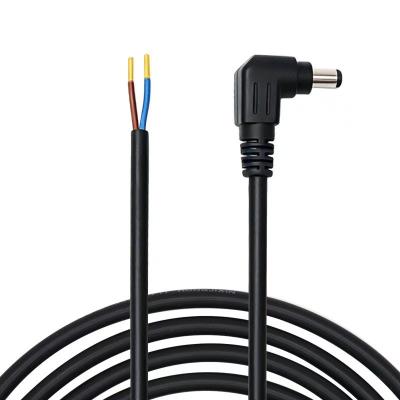 China 20AWG 90 Degree Right Angle DC5521 Male Plug Jack to 2 Pin Bare Wire Open End Power Cable for sale