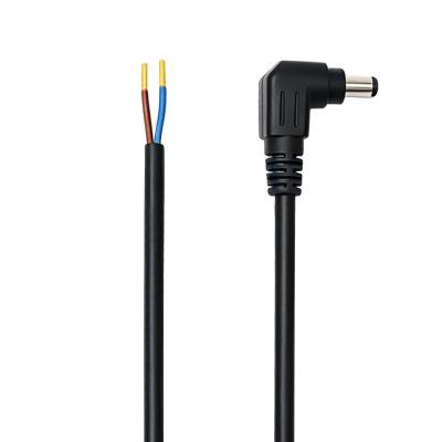 China Right Angle DC5525 Male Plug Jack to 2 Pin Bare Wire Open End Power Cable for sale