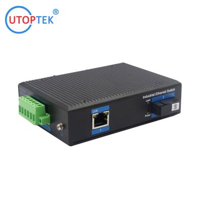 China UT11FP-SC20 unmanaged industrial 1x10/100Base-Tx POE+ 1x100M-Fx SC ethernet switch DIN Rail for sale