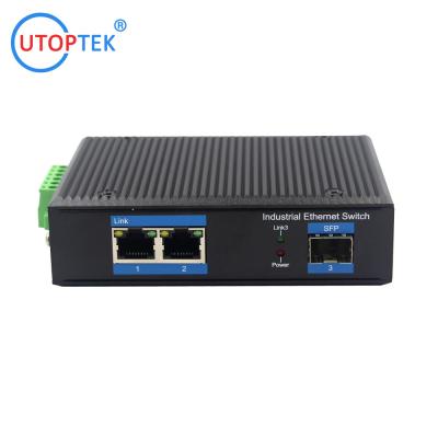 China Unmanaged industrial 2x10/100/1000Base-T POE+ 30W to 1x1000M-Fx SFP DIN Rail sfp switch converter for sale
