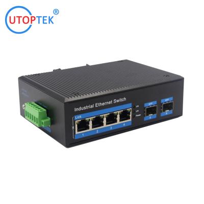 China industrial Unmanaged 4x10/100/1000Base-T to 2x1000M-Fx Ethernet switch DIN Rail DC12-52V -40~85degree for sale