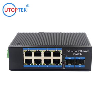 China 8port 10/100/1000Base-T to 2x1000M-Fx industrial Unmanaged SFP Ethernet switch DIN Rail for sale