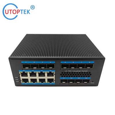 China L3 10G Network management industrial POE switch 4 *10G SFP+ ports+8 gigabit RJ45 ports+8 gigabit Fiber ports DIN rail for sale