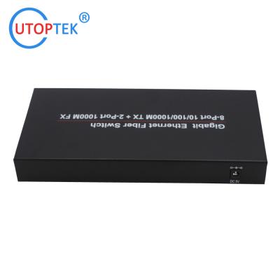 China 10/100/1000Mbps 8port RJ45+2port SFP/SC fiber ethernet media converter switch normal switch for sale
