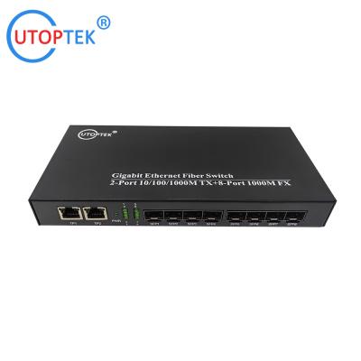 China 10/100/1000Mbps 2port RJ45+8port SFP fiber ethernet media converter switch normal switch for sale