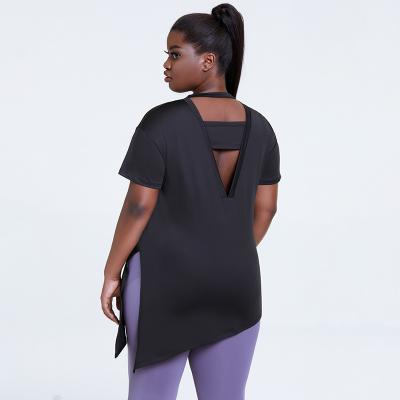 Cina Magliette posteriori sexy della dimensione delle donne di XS-XXXXXL di yoga di usura del nero più dell'apertura laterale in vendita