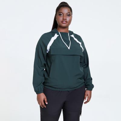 Cina Donne verde scuro più la maglia con cappuccio surdimensionata di sport della giuntura bianca di usura di yoga di dimensione in vendita