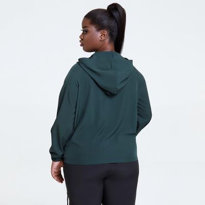Cina Donne verde scuro più la maglia con cappuccio surdimensionata di sport della giuntura bianca di usura di yoga di dimensione in vendita