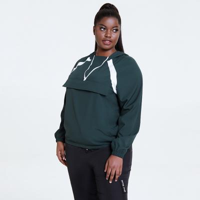 Cina Donne verde scuro più la maglia con cappuccio surdimensionata di sport della giuntura bianca di usura di yoga di dimensione in vendita