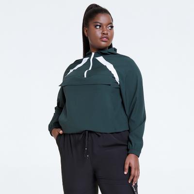 Cina Donne verde scuro più la maglia con cappuccio surdimensionata di sport della giuntura bianca di usura di yoga di dimensione in vendita