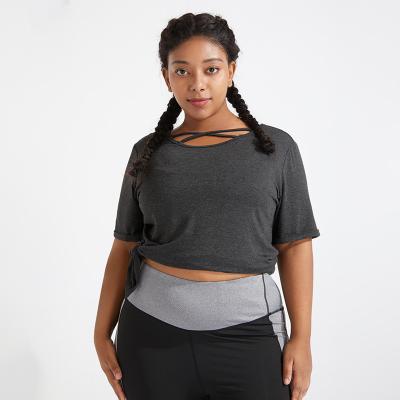 China De BSCI verklaarde Vrouwen plus de Slijtage van de Grootteyoga drogen Geschikte Donkere Grey Sports-T-shirt Te koop