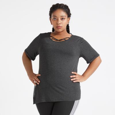 China De BSCI verklaarde Vrouwen plus de Slijtage van de Grootteyoga drogen Geschikte Donkere Grey Sports-T-shirt Te koop