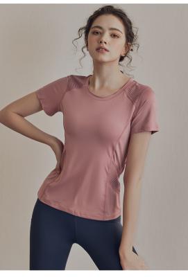 Cina Gli sport delle signore del ODM dell'OEM portano la maglietta rosa di Mesh Splice Womens Exercise in vendita