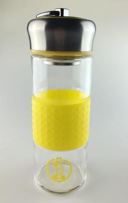 China Lightweight Borosilicate Glass Water Bottle , Metal Lid Glass Drinking Bottles For Sport for sale
